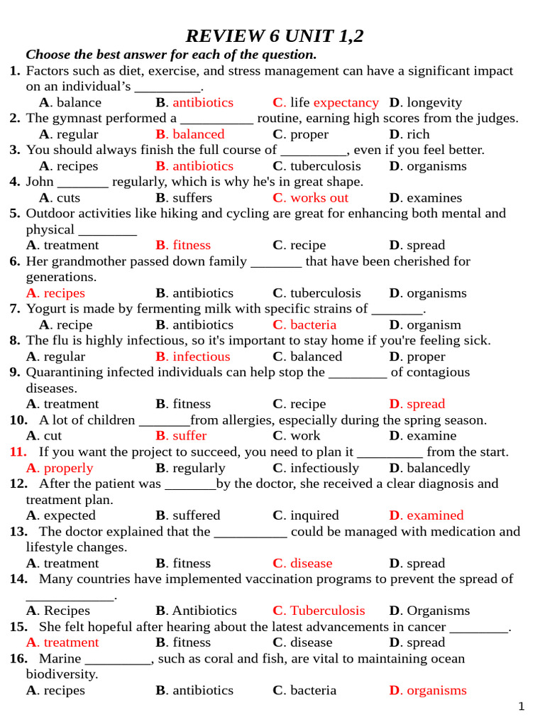 Eng11-Review Unit 1,2 Ex6 | PDF | Organic Foods | Infection