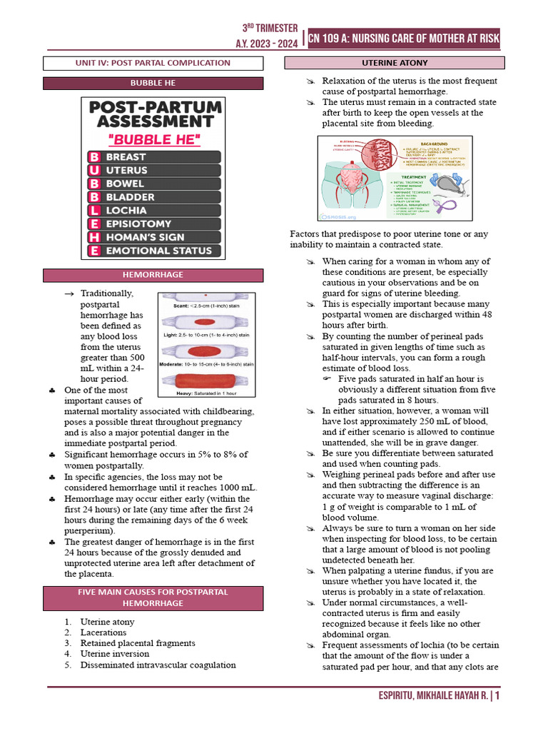 Unit Iv - Post Partal Complication | PDF | Uterus | Vagina