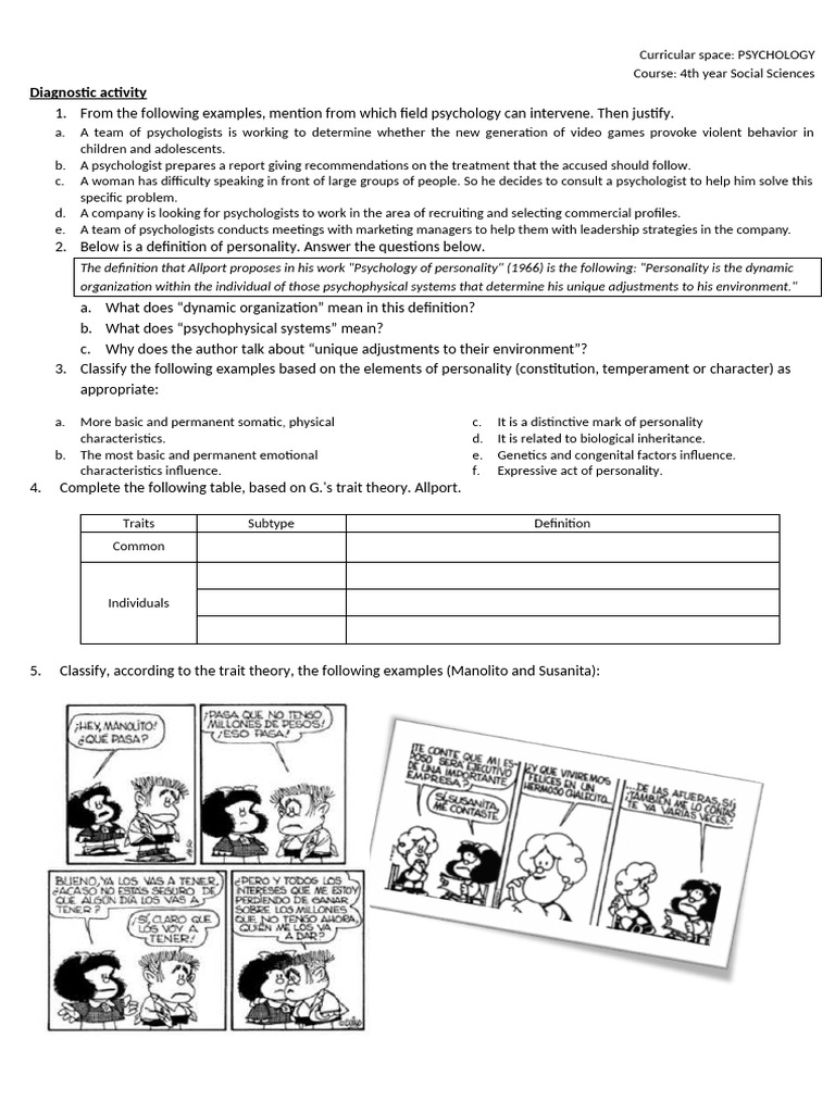 Psychology Activity 4th Year | PDF | Psychology | Liberal Arts Education
