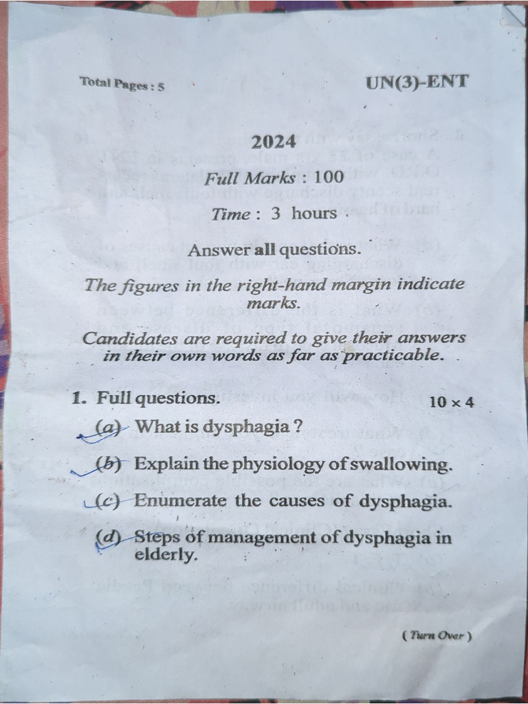 ENT MBBS Batch 2020 MB Paper | PDF