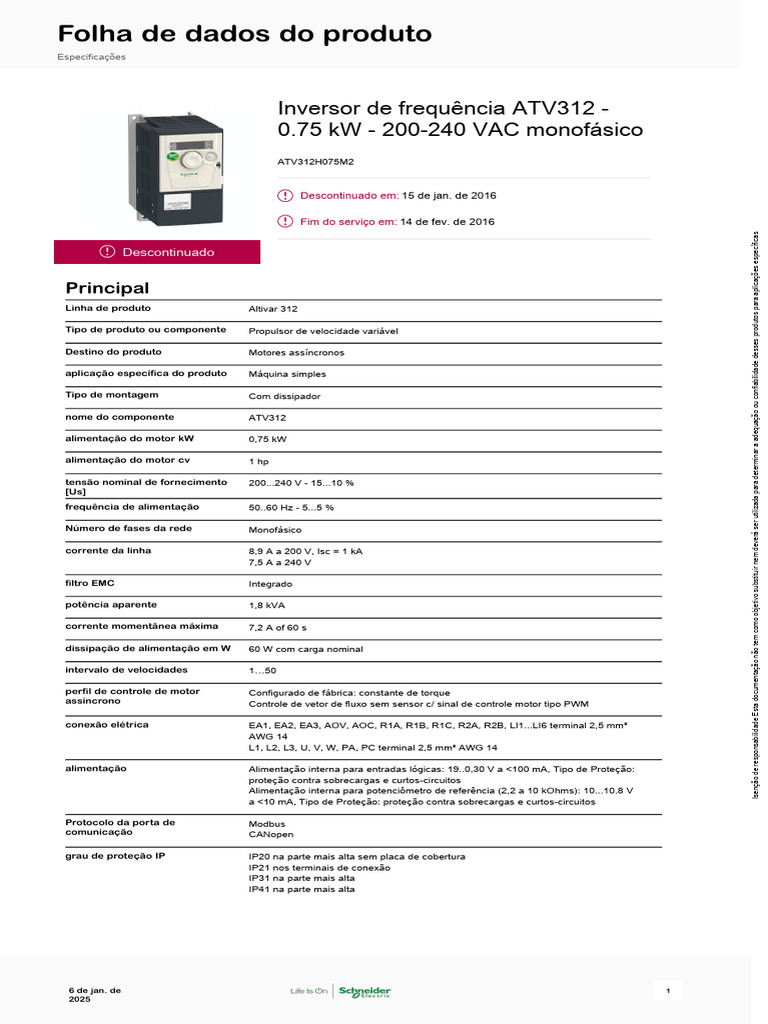 Manual do Inversor ATV312 0,75 kW | PDF | Hertz | Corrente elétrica
