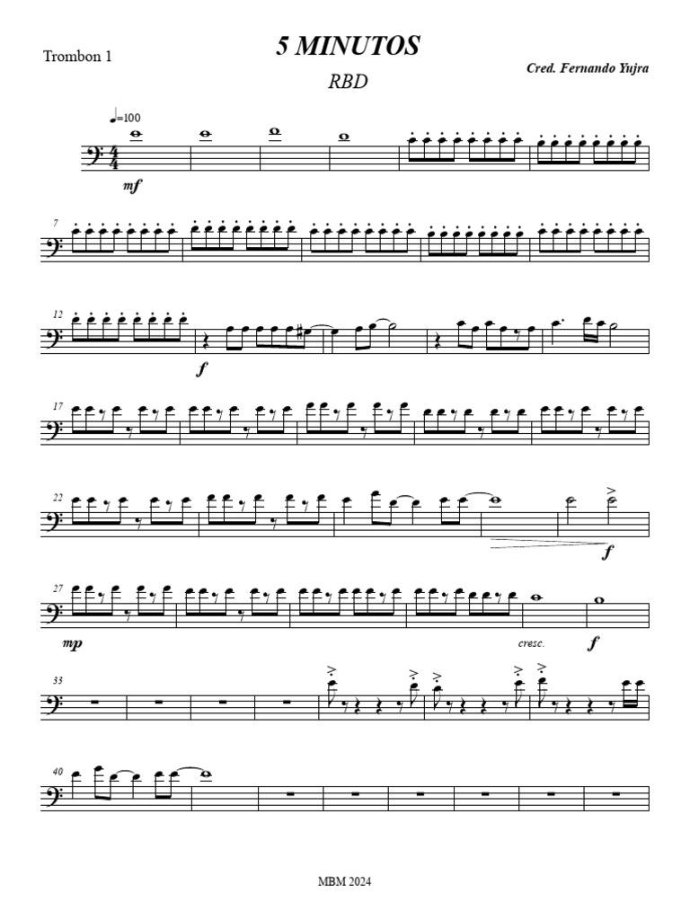 RBD - 5 Minutos - Trombon 1pdf | PDF