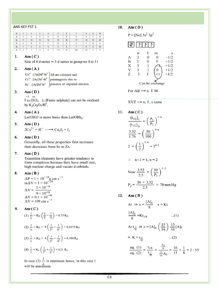 FST-01 Ans Key | PDF