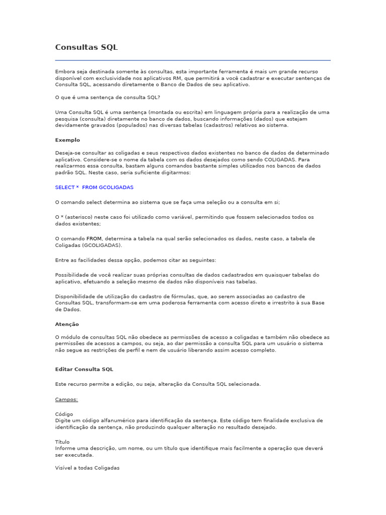 Guia de Consultas SQL em RM Apps | PDF | SQL | Bancos de dados