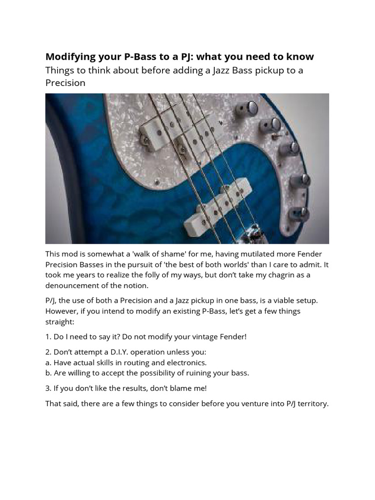 Modifying Your P-Bass To A PJ - What You Need To Know | PDF | Irish ...