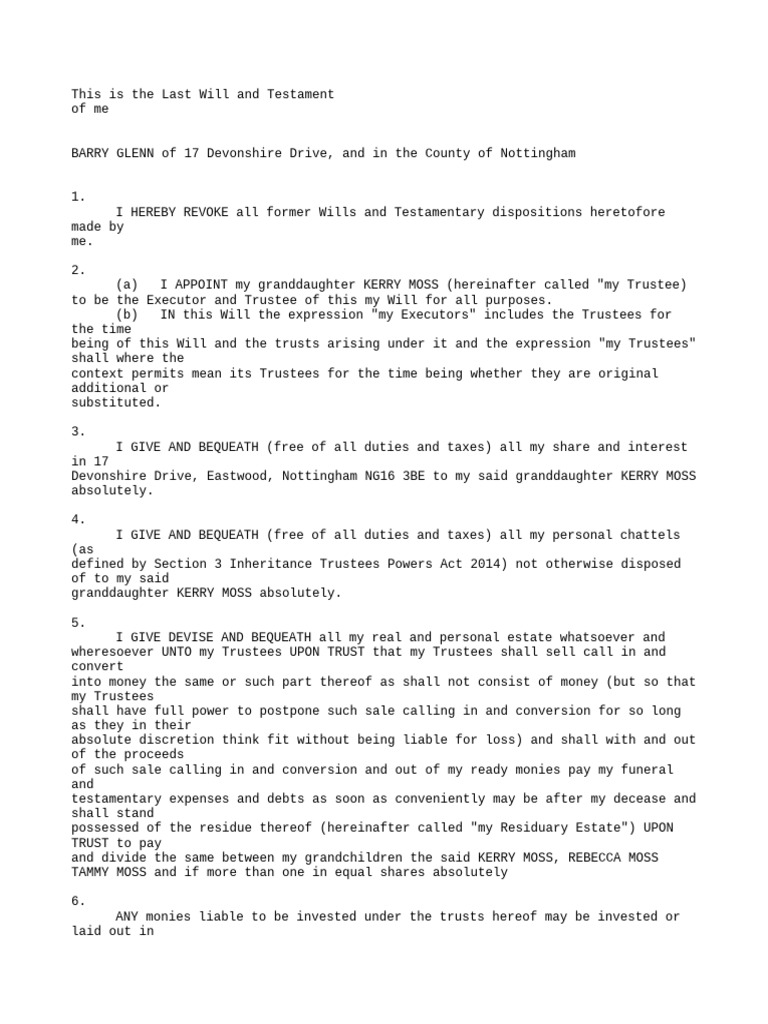 Will | PDF | Will And Testament | Wills And Trusts