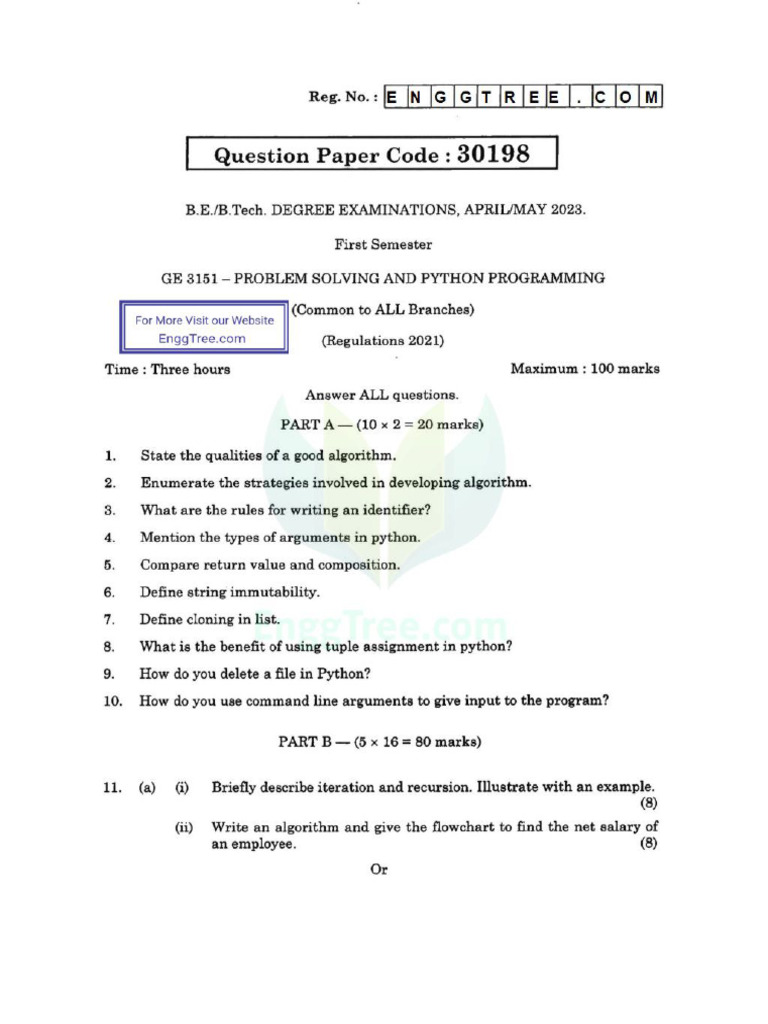 GE3151 PSPP (Regulations 2021) Previous Year Questions | PDF