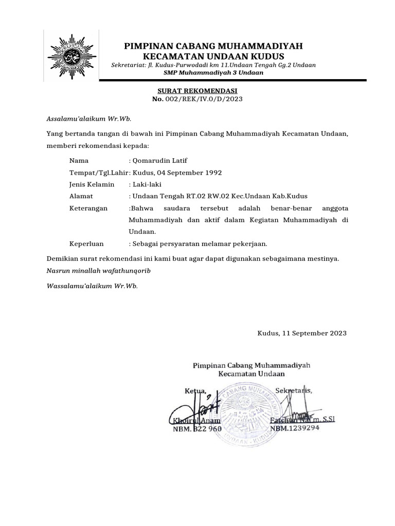 002 Surat Rekomendasi Bang Udin | PDF