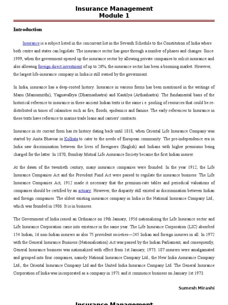 Insurance Module 1 Part1 | PDF | Insurance | Risk