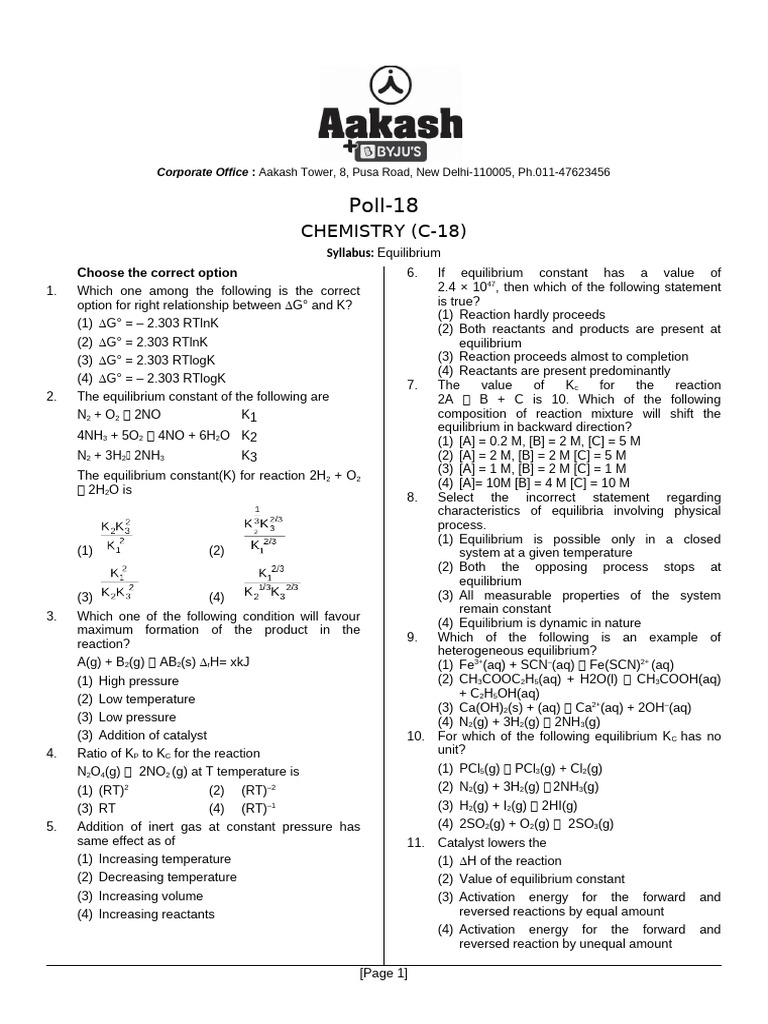 18-Poll -C-18(Chemistry) | PDF | Reaction Rate | Chemical Equilibrium