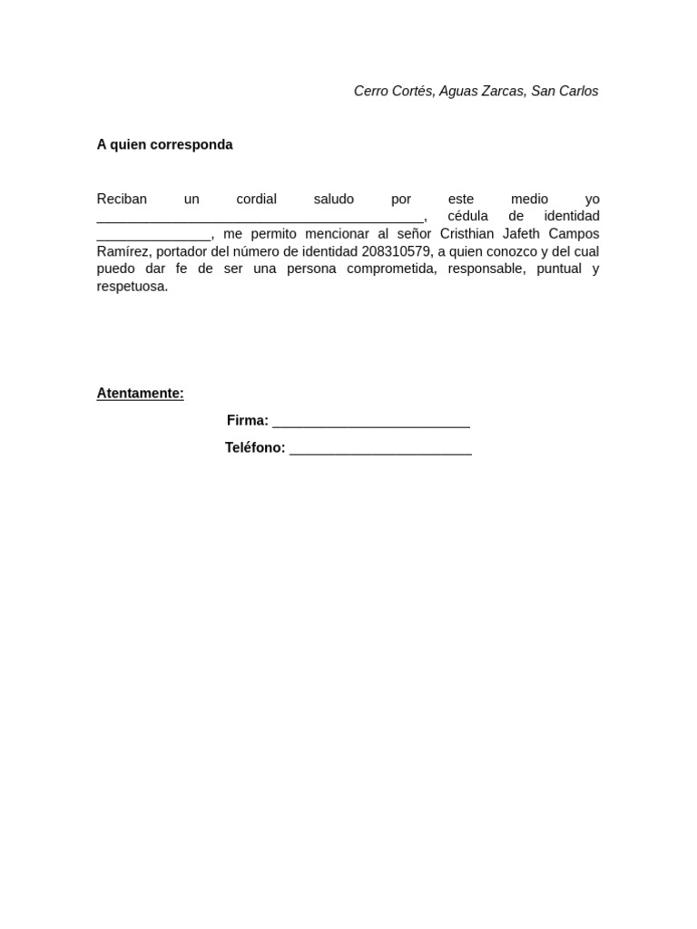 Carta Recomenmdación Cris (Frijol) | PDF