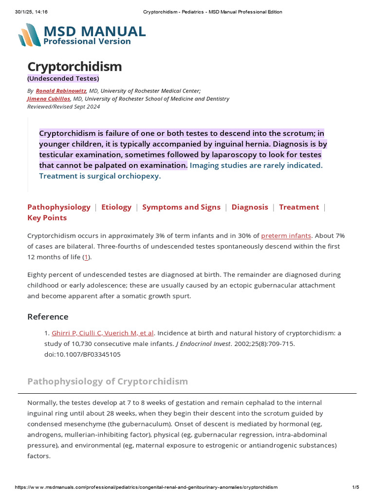 Cryptorchidism - Pediatrics - MSD Manual Professional Edition | PDF ...