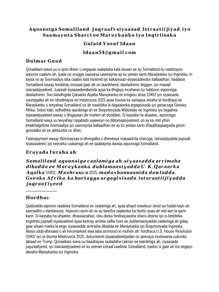 Aqoonsiga Somaliland 2024 | PDF