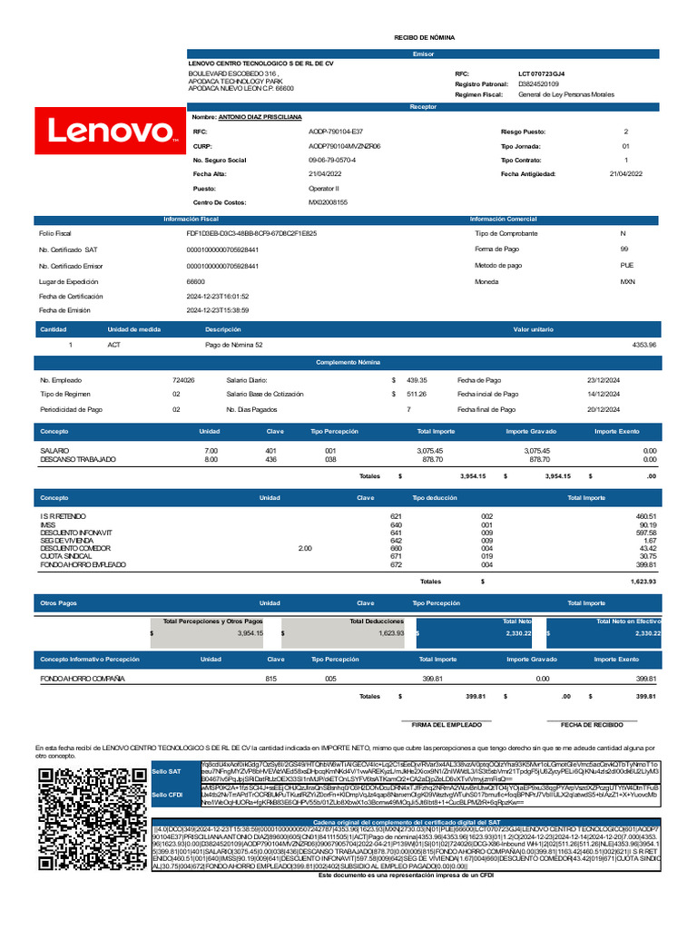 Recibo 724026202452 | PDF | Las condiciones de trabajo | Sueldos y salarios