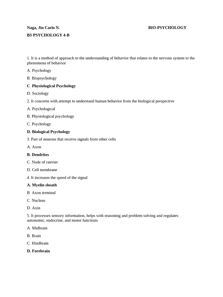20 Questions - Chapter 1-5 | PDF | Brain | Axon