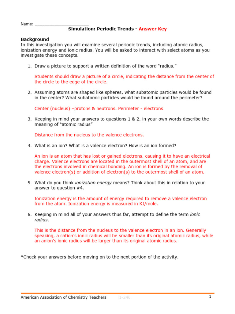 Simulation Periodic Trends Answer Key Background in This Compress | PDF ...