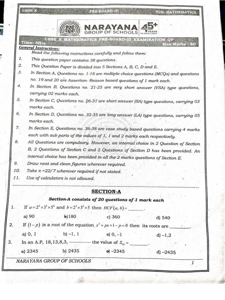 Maths Pre Board 3 Question Paper 2024-25 | PDF