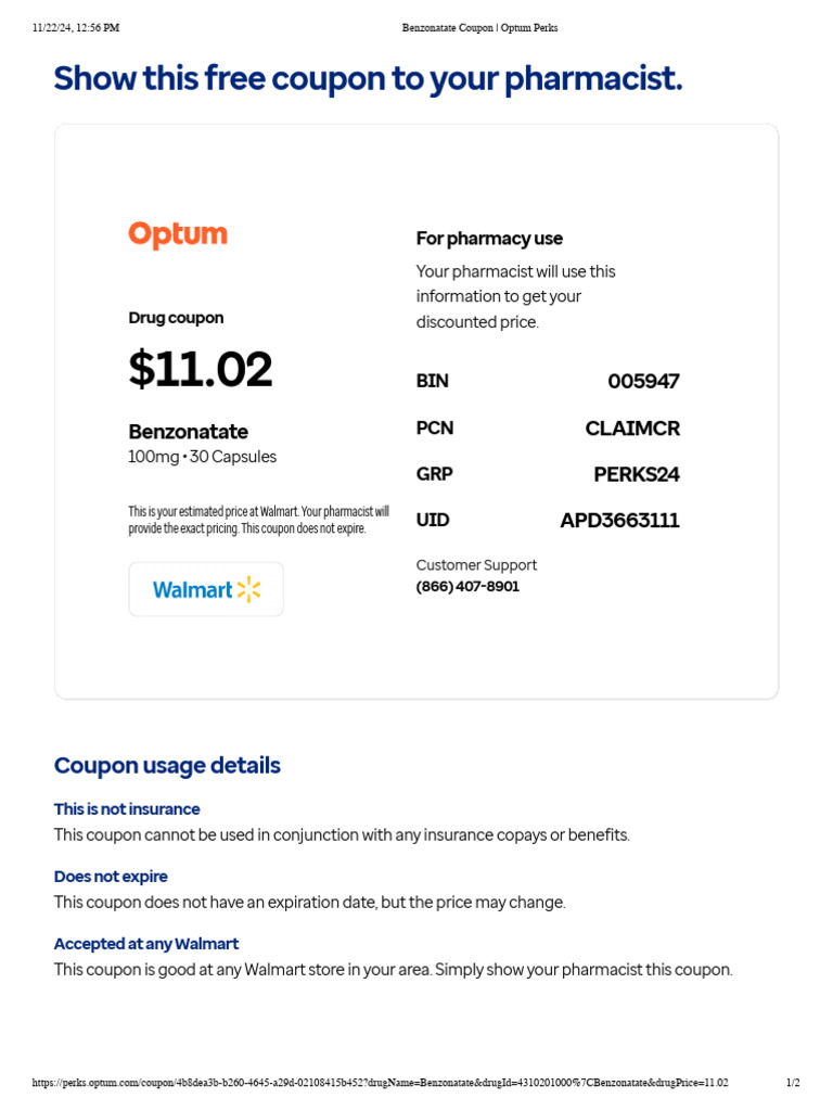 Benzonatate Coupon - Optum Perks | PDF | Coupon | Pharmacy