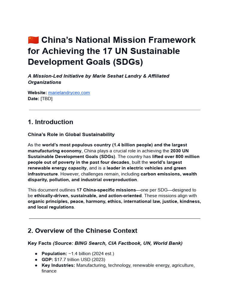 China's National Mission Framework For Achieving The 17 UN Sustainable ...