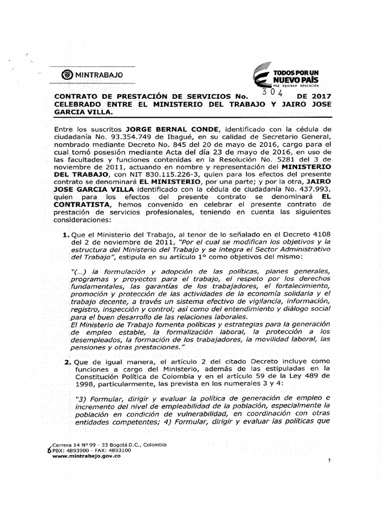 CONTRATO 304 2017 Jairo Jose Garcia Villa | PDF