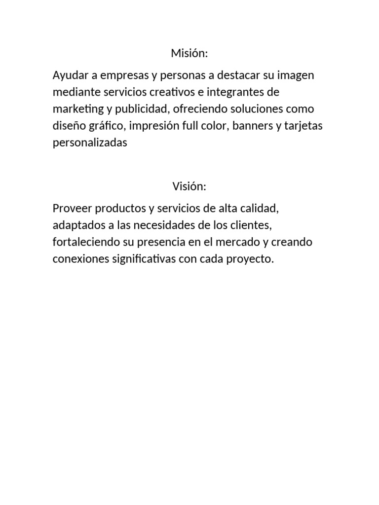 Mision y Vision para La Presentacion de Proyecto | PDF