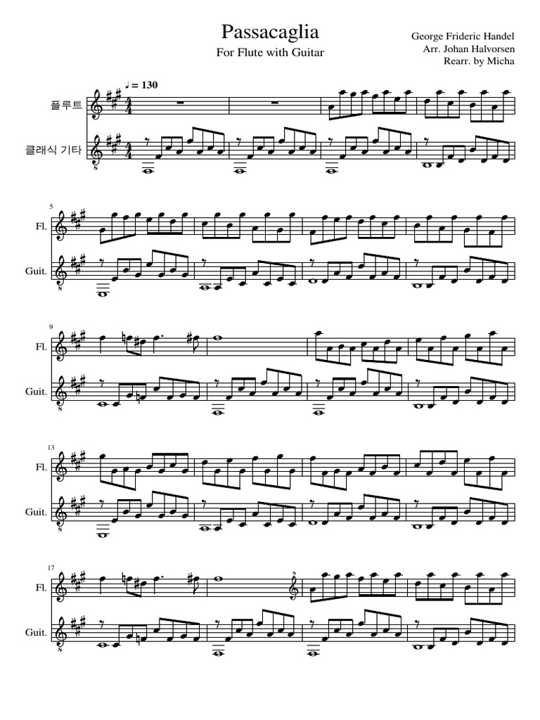 Passacaglia by Handel - Halvorsen for Flute With Guitar | PDF | Common Practice Period ...