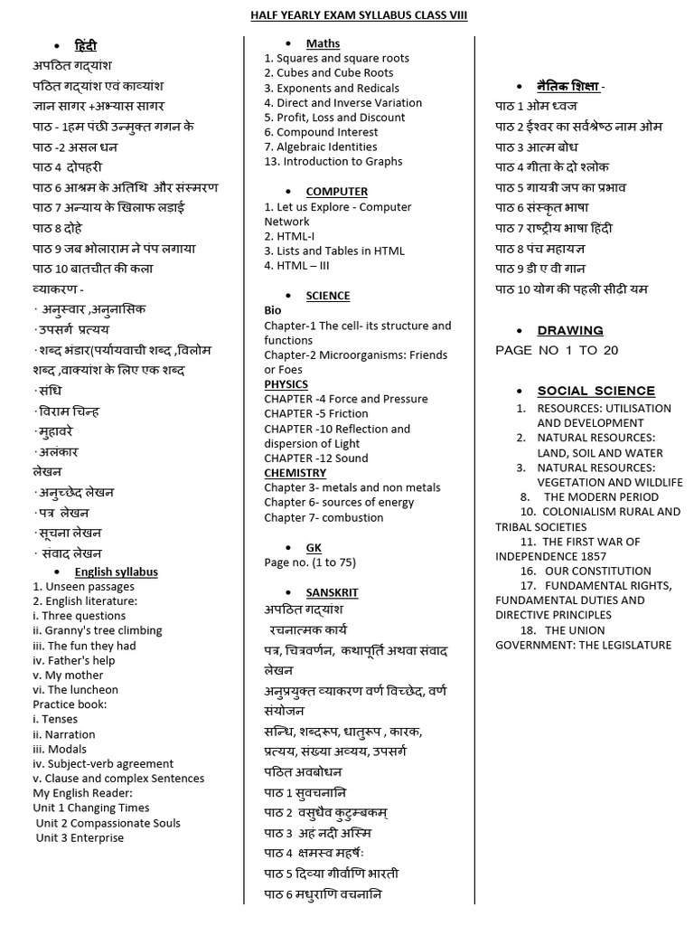 Syllabus Class 8 | PDF