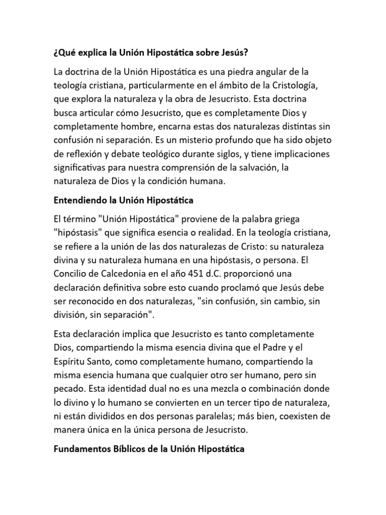 Qué Explica La Unión Hipostática Sobre Jesús | PDF | Creencia y ...