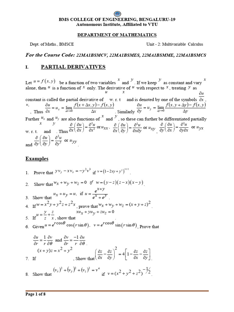UNIT-2 Multivariable Calculus | PDF | Mathematical Analysis | Calculus