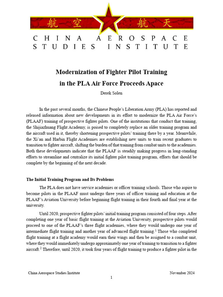 Modernization of Fighter Pilot Training in PLAAF Proceeds Apace | PDF ...