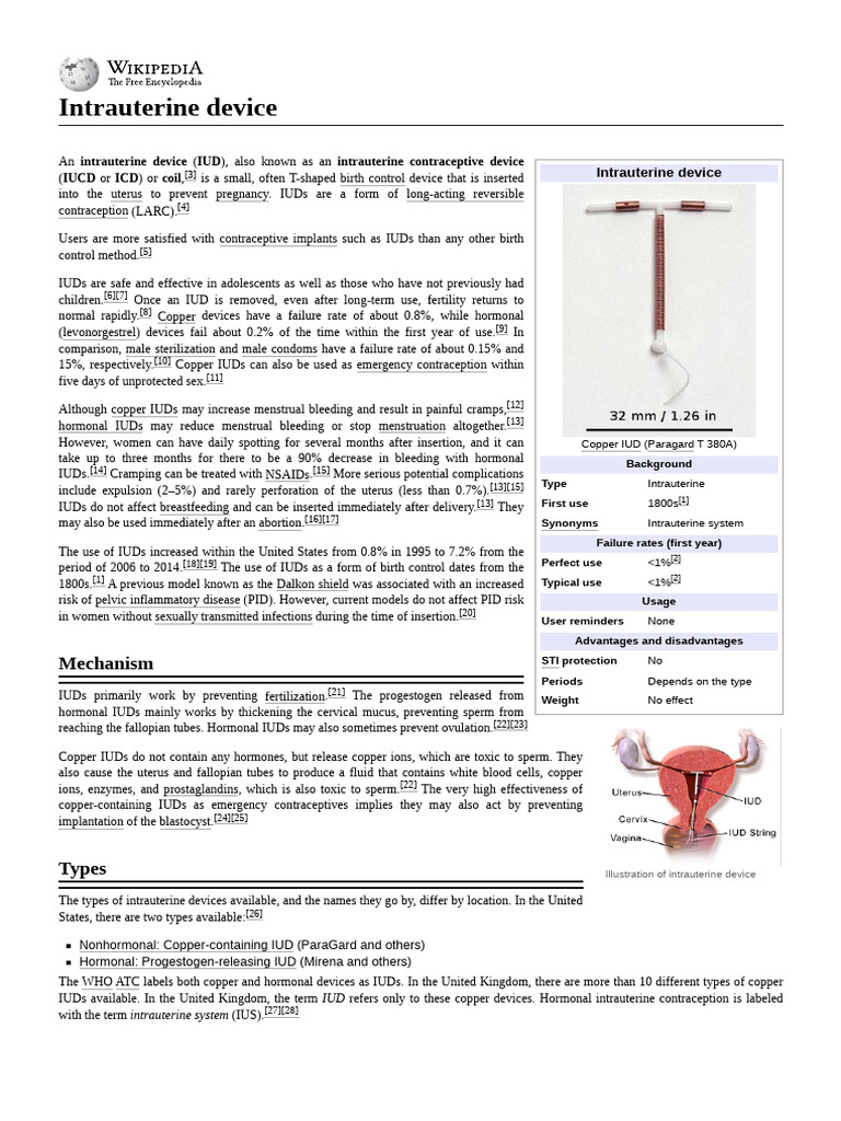 Intrauterine_device | PDF | Birth Control | Women's Health