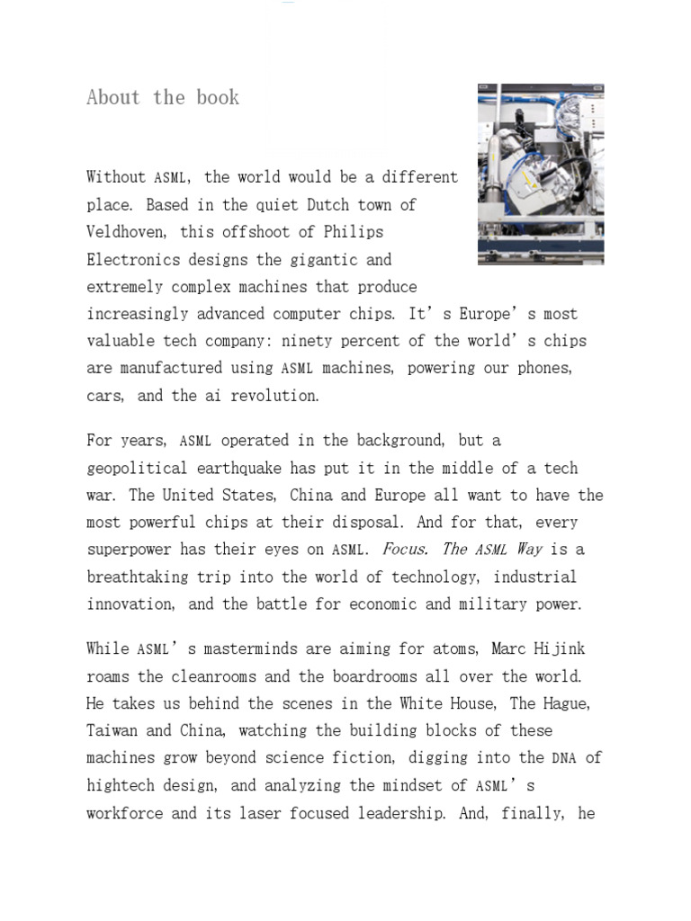 Focus_ the ASML Way - Inside Th - Marc Hijink | PDF | Integrated Circuit