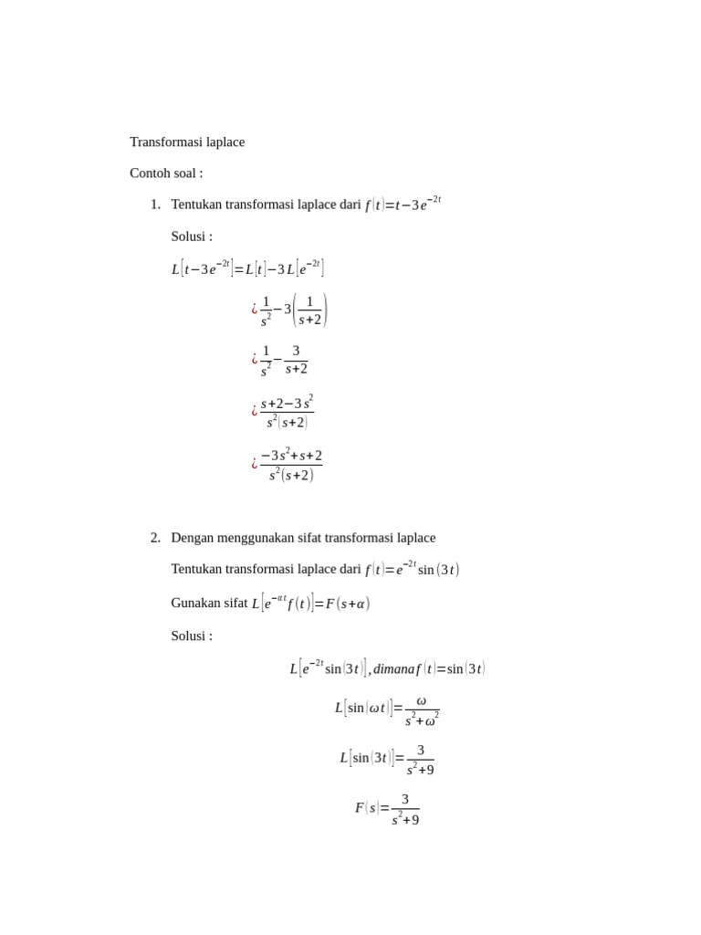 Contoh Transformasi Laplace | PDF