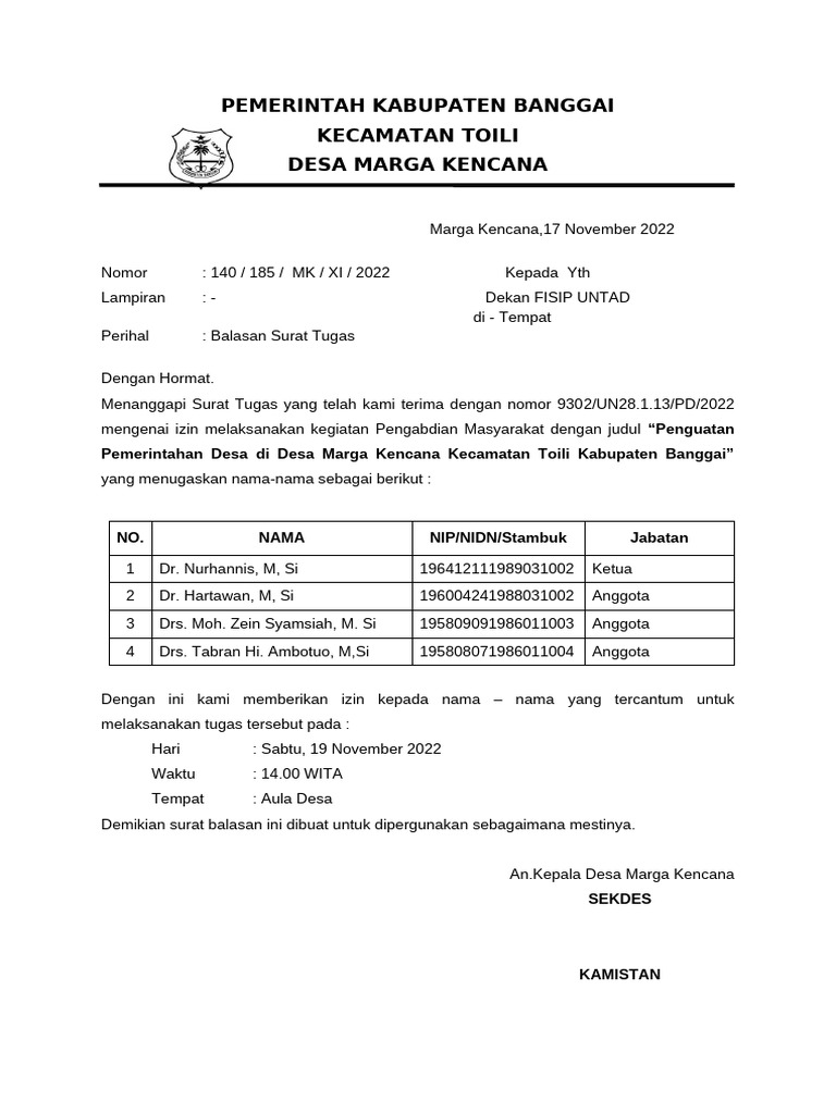 Surat Balasan Tugas | PDF