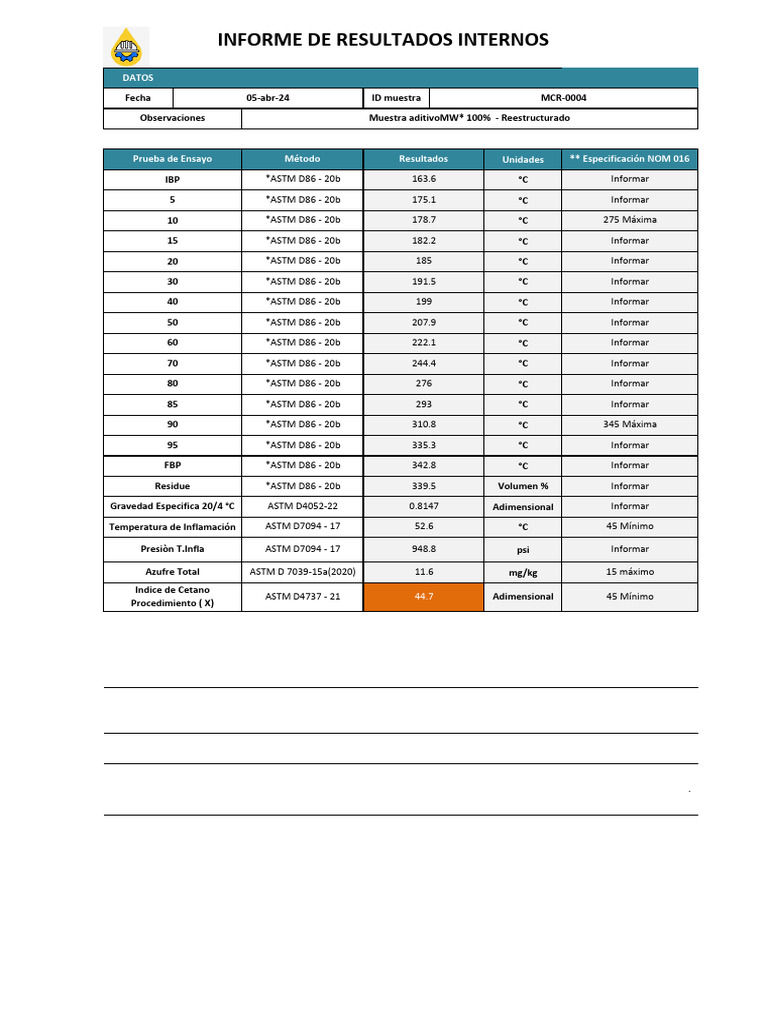 FC-04 - Informe Mwong - MCR Reestructurado | PDF | Combustible diesel ...