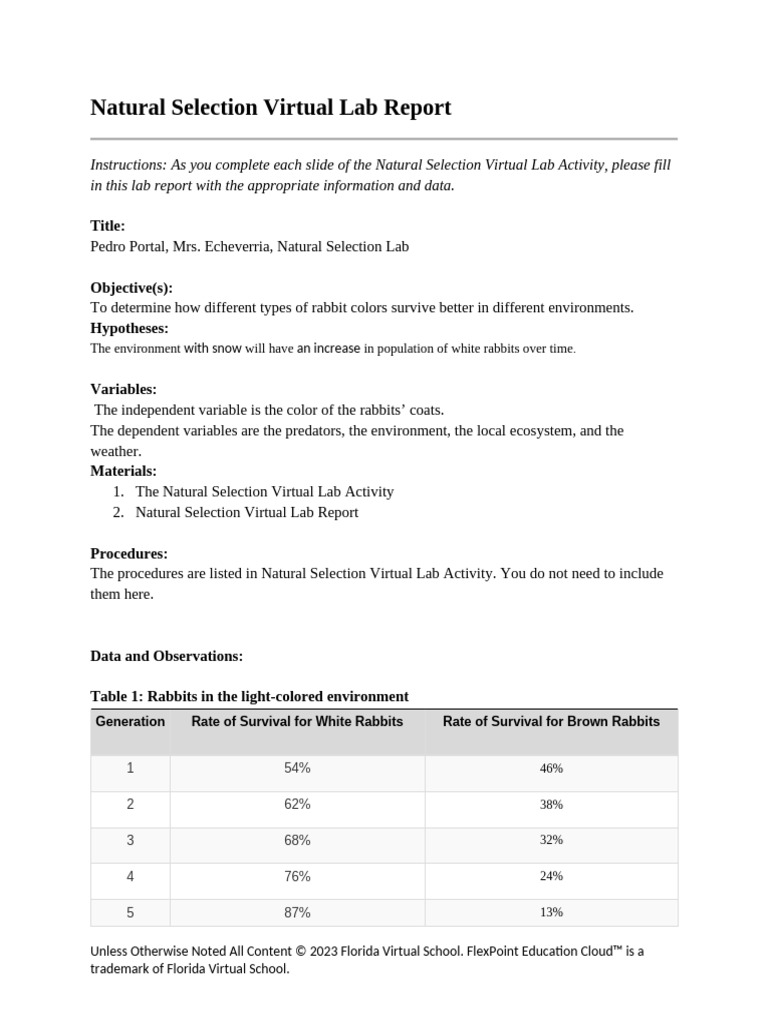 05 02 Natural Selection Lab Report | PDF | Evolution | Predation