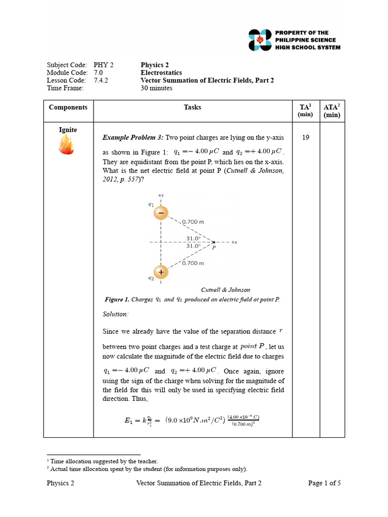 SLG - Phy 2 - Module 7.0 - Lesson 7.4.2 Vector Summation of Electric Fields, Part 2 | PDF ...