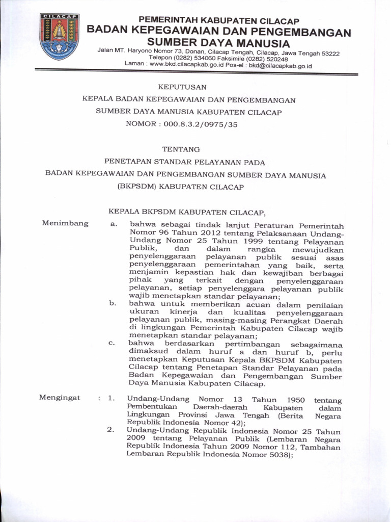 SK Standar Pelayanan BKPSDM | PDF