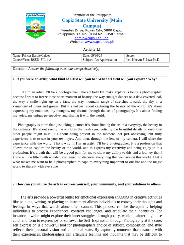 Art App Activity 1 | PDF | Feeling | Psychological Concepts