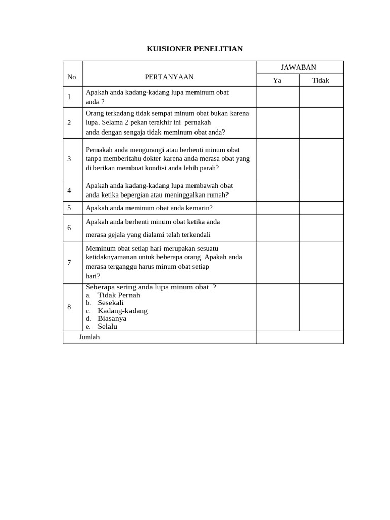 KUISIONER PENELITIAN MMAS-8 HT | PDF