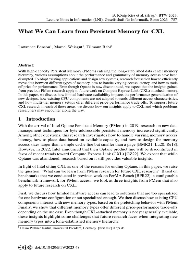What We Can Learn from Persistent Memory for CXL | PDF | Central Processing Unit | Computer Memory