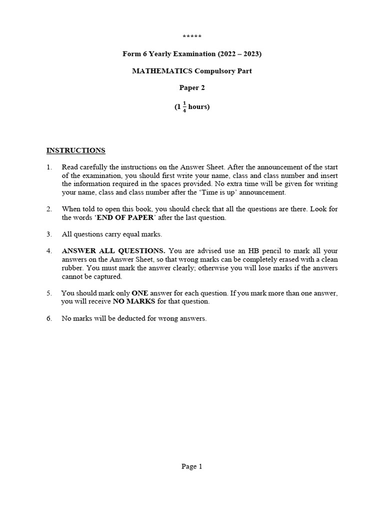 Yearly Mathematics Exam Paper 2022-2023 | PDF | Mathematics