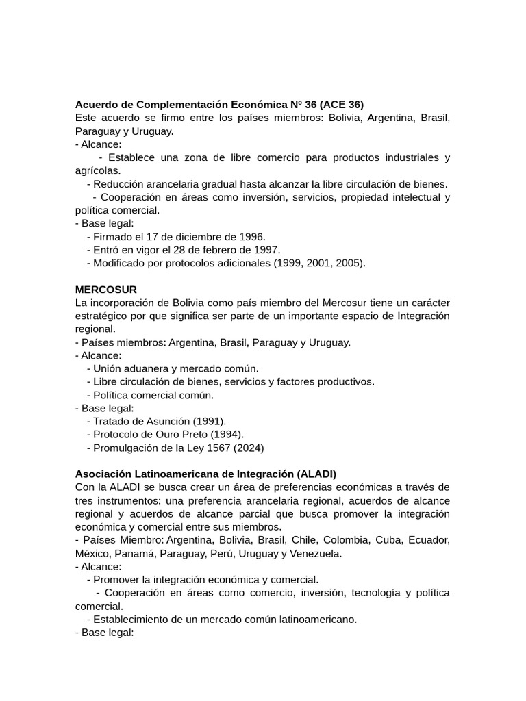 Acuerdo de Complementación Económica #36 (ACE 36) | PDF
