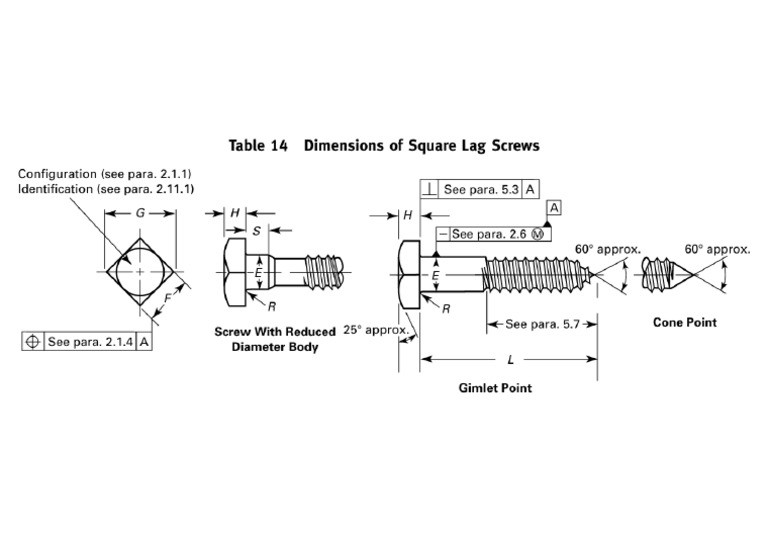 Dimensions of Square Lag Screws | PDF