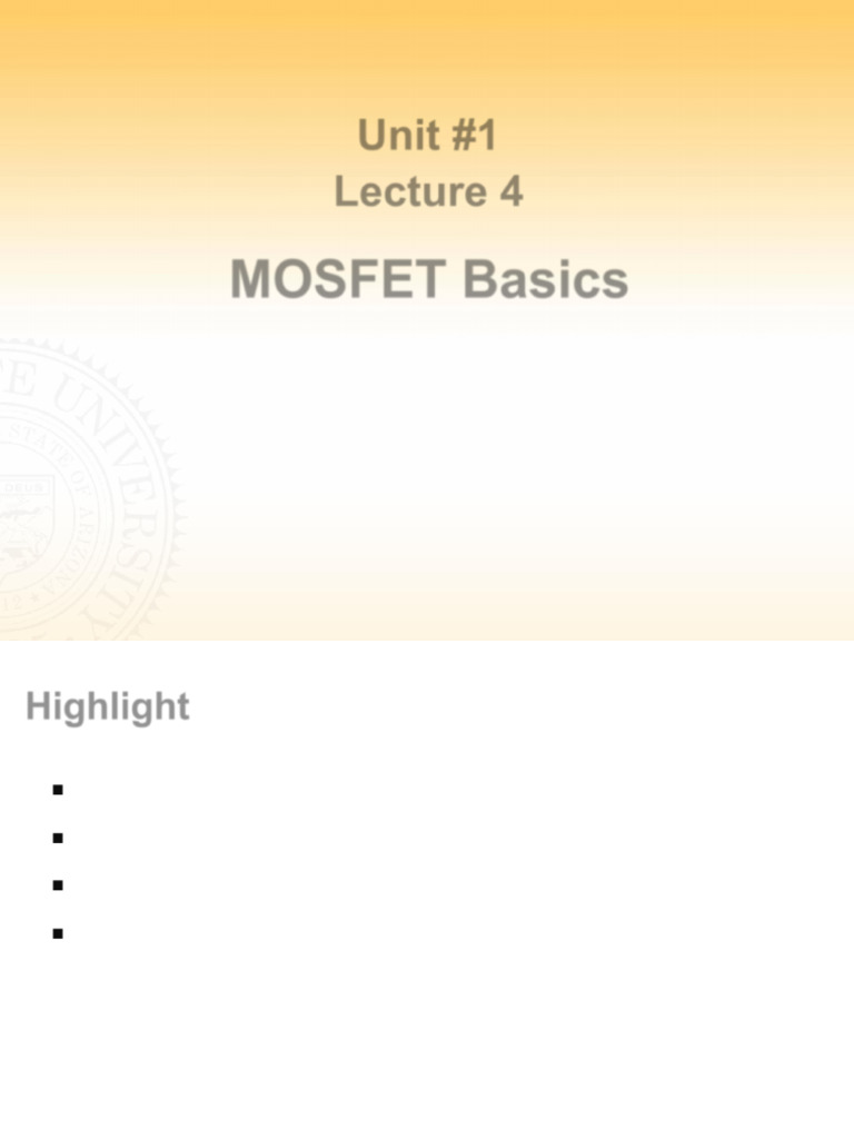 Lecture 4 - MOSFET Basics | PDF | Mosfet | Transistor Lecture 4 - MOSFET Basics | PDF | Mosfet | Transistor