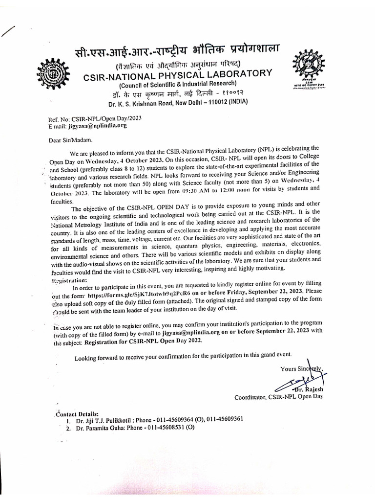 CSIR NPL Open Day 2023 Invitation 1 | PDF