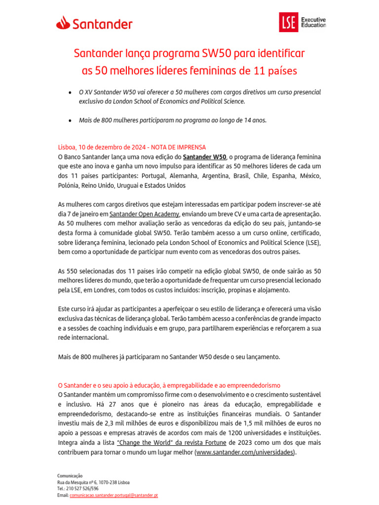 CI Santander W50 Edicao-2025 | PDF | London School of Economics | Londres