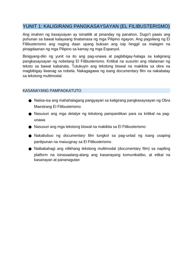 Lesson 3-Yunit 1-Filipino 10 | PDF