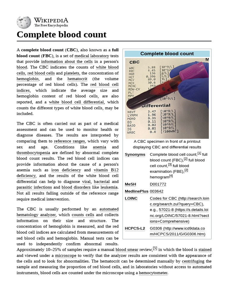 Complete Blood Count Overview | PDF | Anemia | Blood Cell