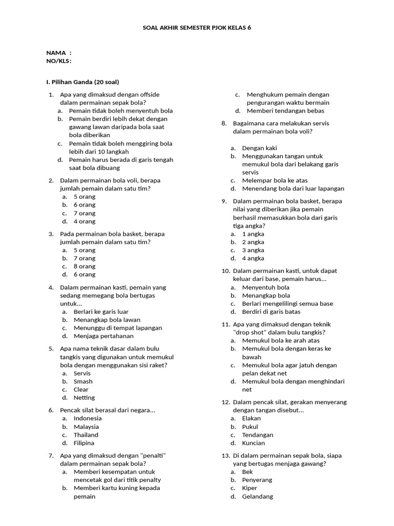 Soal Pilihan Ganda Uas Kelas 6 | PDF